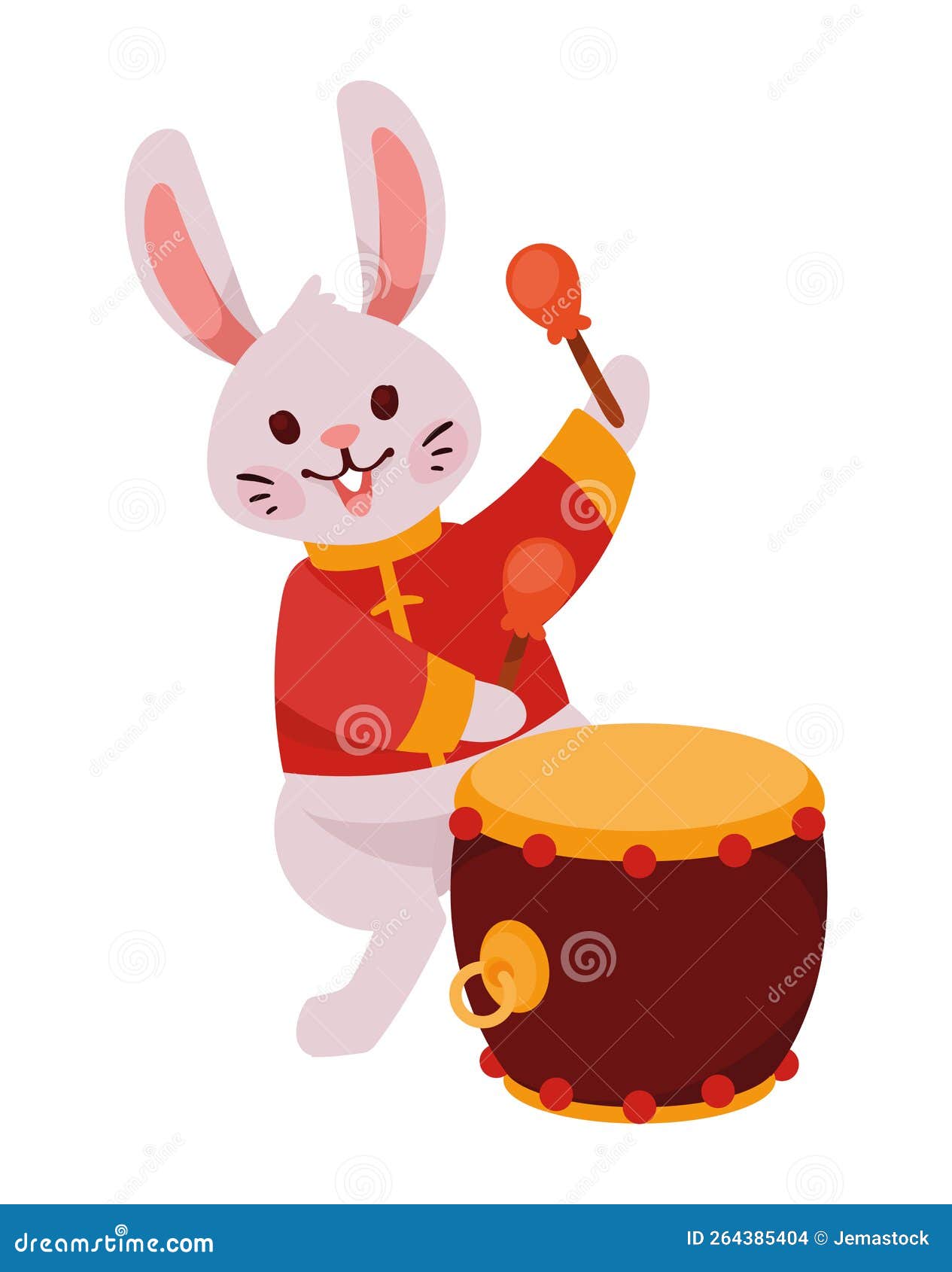 Asian rabbit playing drum stock vector. Illustration of animal - 264385404