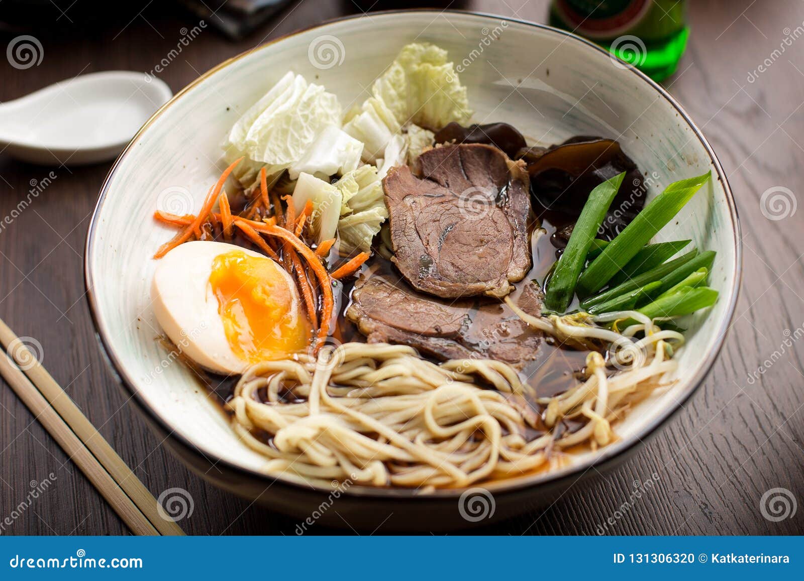 Asian Ramen with Beef and Noodles in a Restaurant Stock Photo - Image ...