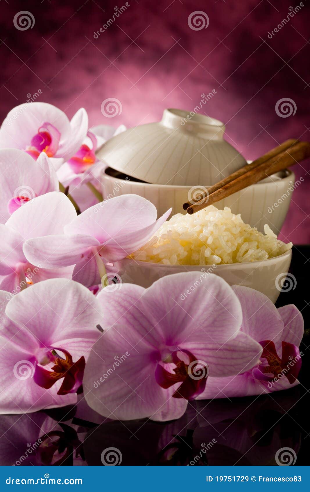 Asian Rice Dish With Orchid Flowers Stock Image - Image of dish, orchid ...