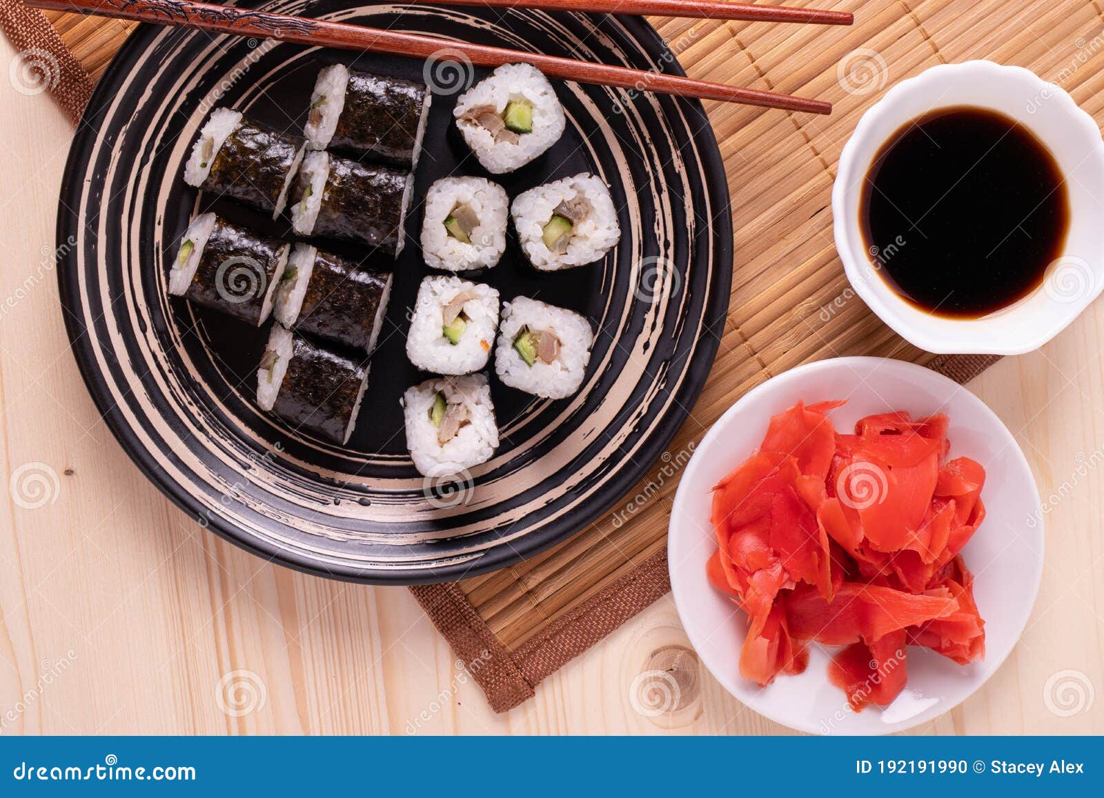 Asian rice and fish rolls stock photo. Image of food - 192191990
