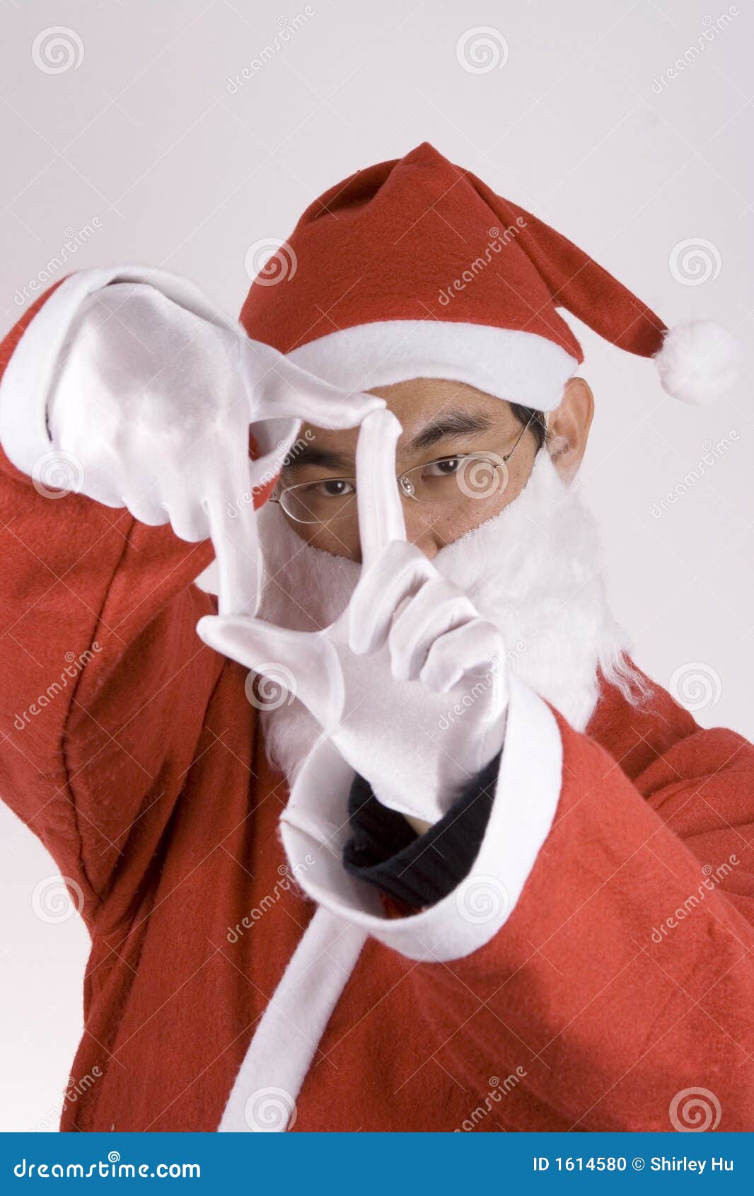 Asian Santa Claus with Framing Gesture Stock Photo - Image of male ...