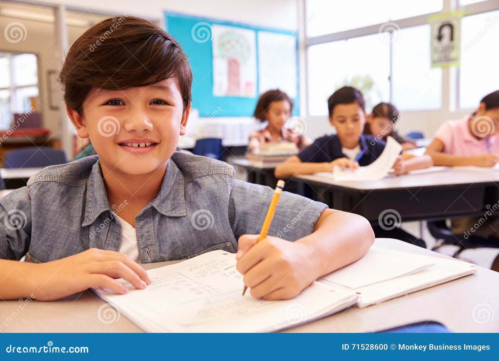 Asian Schoolboy in Elementary School Class Looking To Camera Stock ...