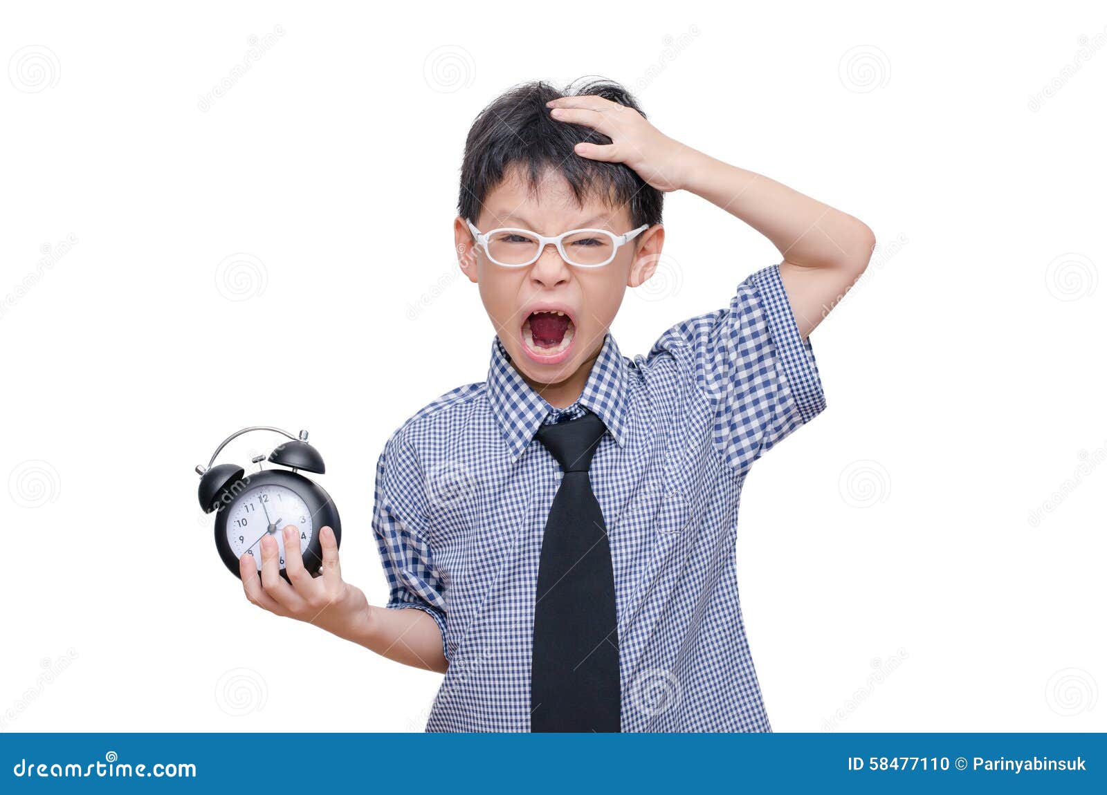 Asian Schoolboy Holding Clock Screaming Stock Photos - Free & Royalty ...