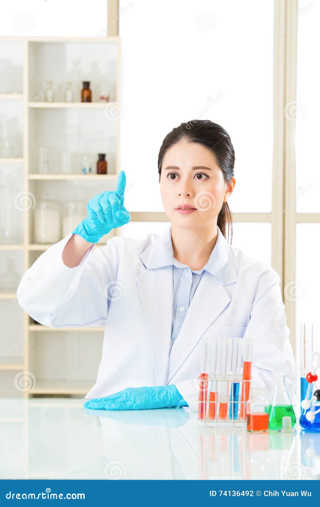 Asian Science Fascinated by the Results on Touch Screen Stock Photo ...