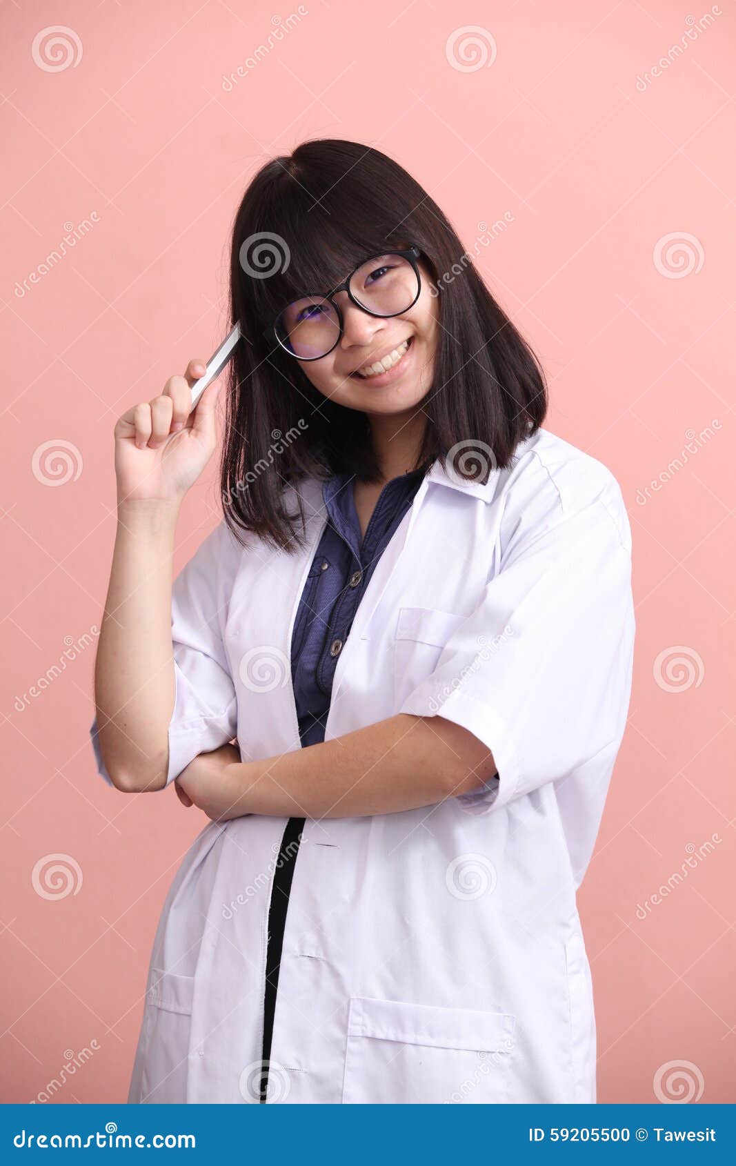 Asian Scientist Holding Pen Thinking Stock Photo - Image of people ...