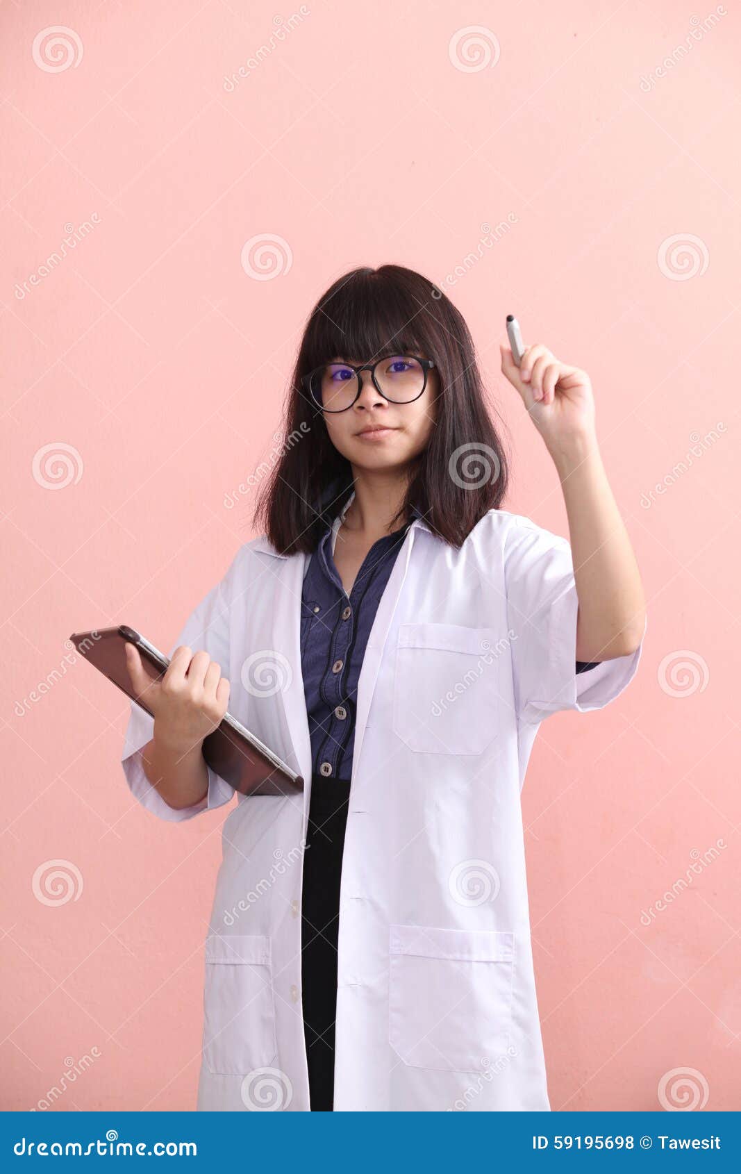 Asian Scientist Point with Pen Stock Photo - Image of hand, science ...