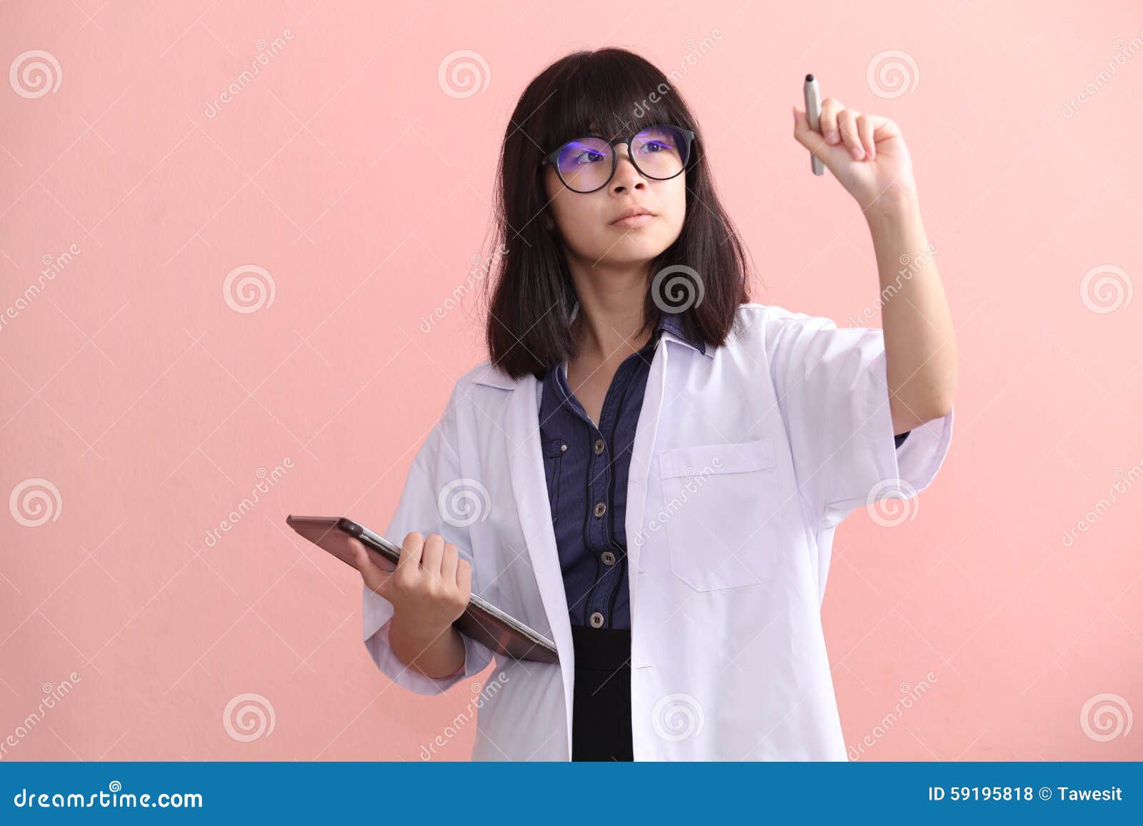 Asian Scientist Point with Pen Stock Photo - Image of pointing ...