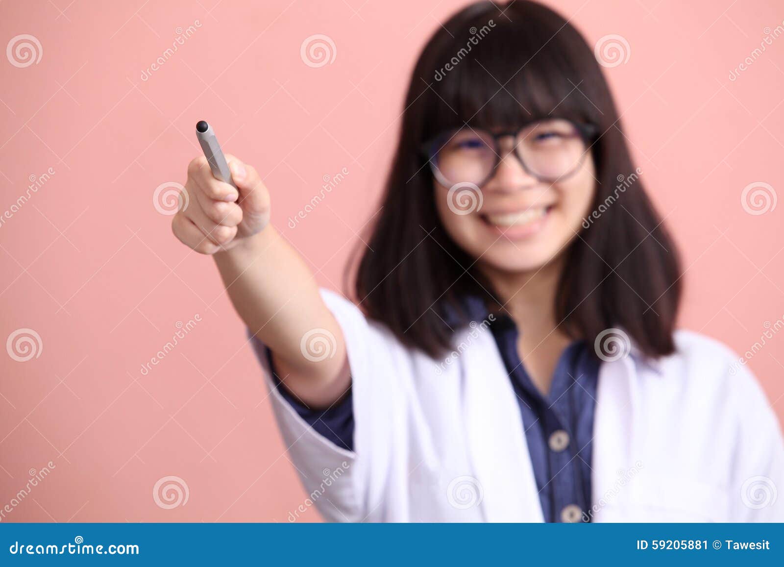 Asian Scientist Point with Pen Stock Image - Image of intern, asian ...