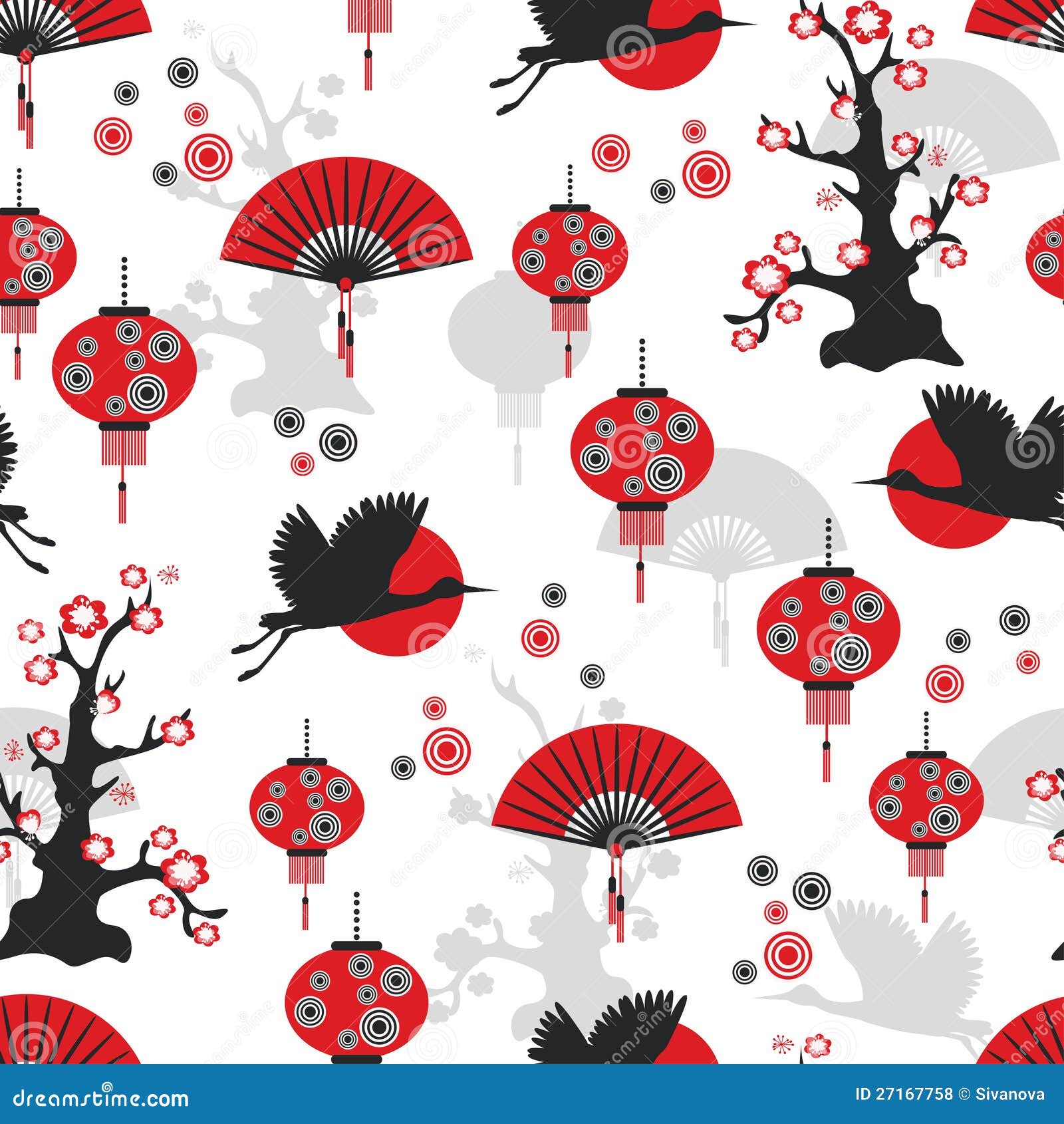 Asian seamless pattern stock vector. Illustration of lantern - 27167758