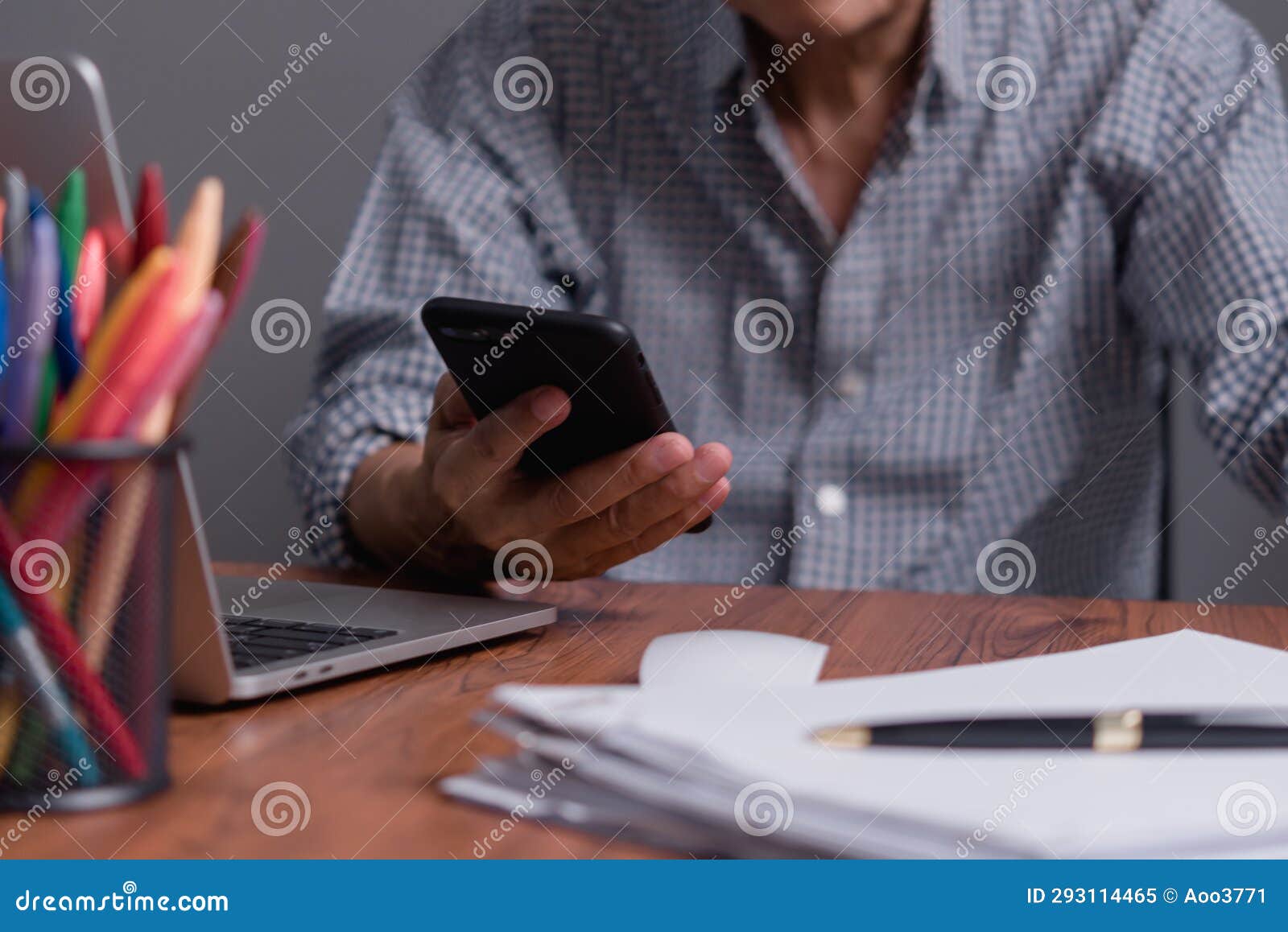 Asian Senior Businessman Using Mobile Phone for Work and Communication ...