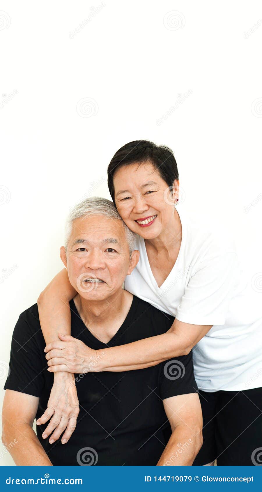 Asian Senior Couple Happy Together Expression White Background Stock