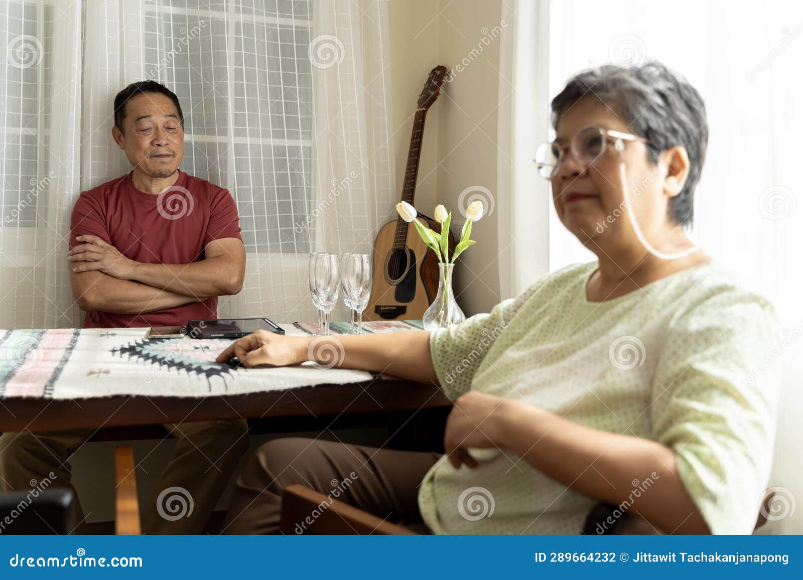 Asian Senior Couple Having Relationship Problems, Angry at Each Other ...