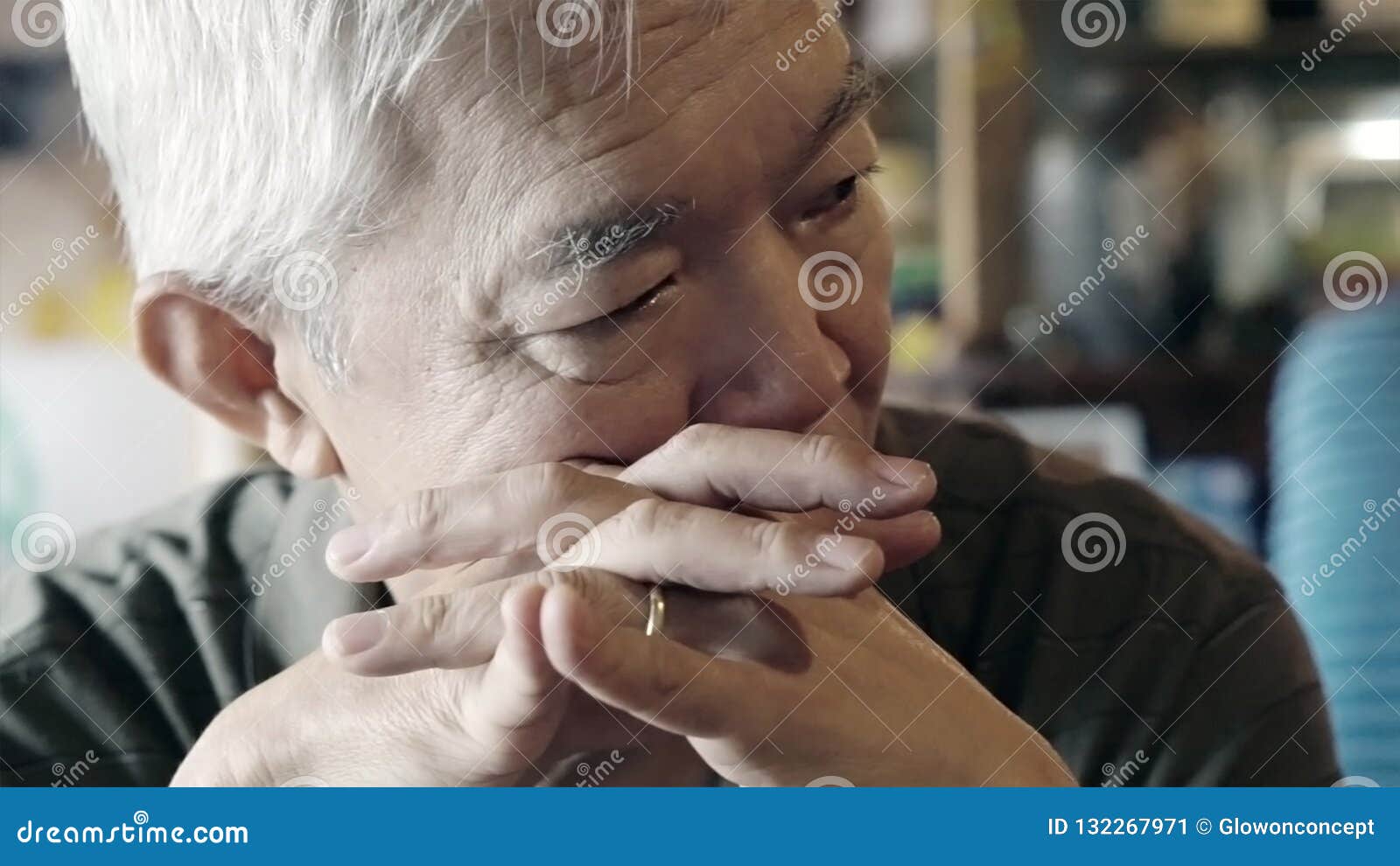Asian Senior Elderly Man with Ring Serious Thinking and Worry Ab Stock ...