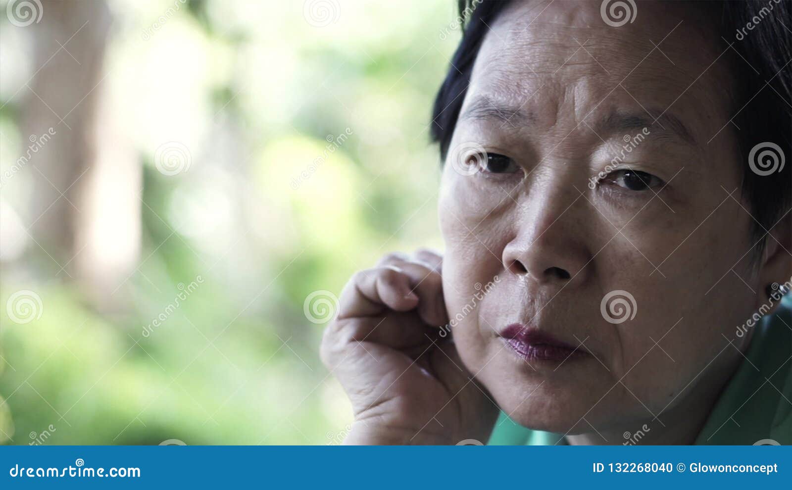 Asian Senior Elderly Woman Worry Expression Thinking about Life Stock ...