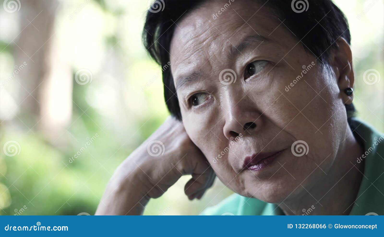 Asian Senior Elderly Woman Worry Expression Thinking about Life Stock ...