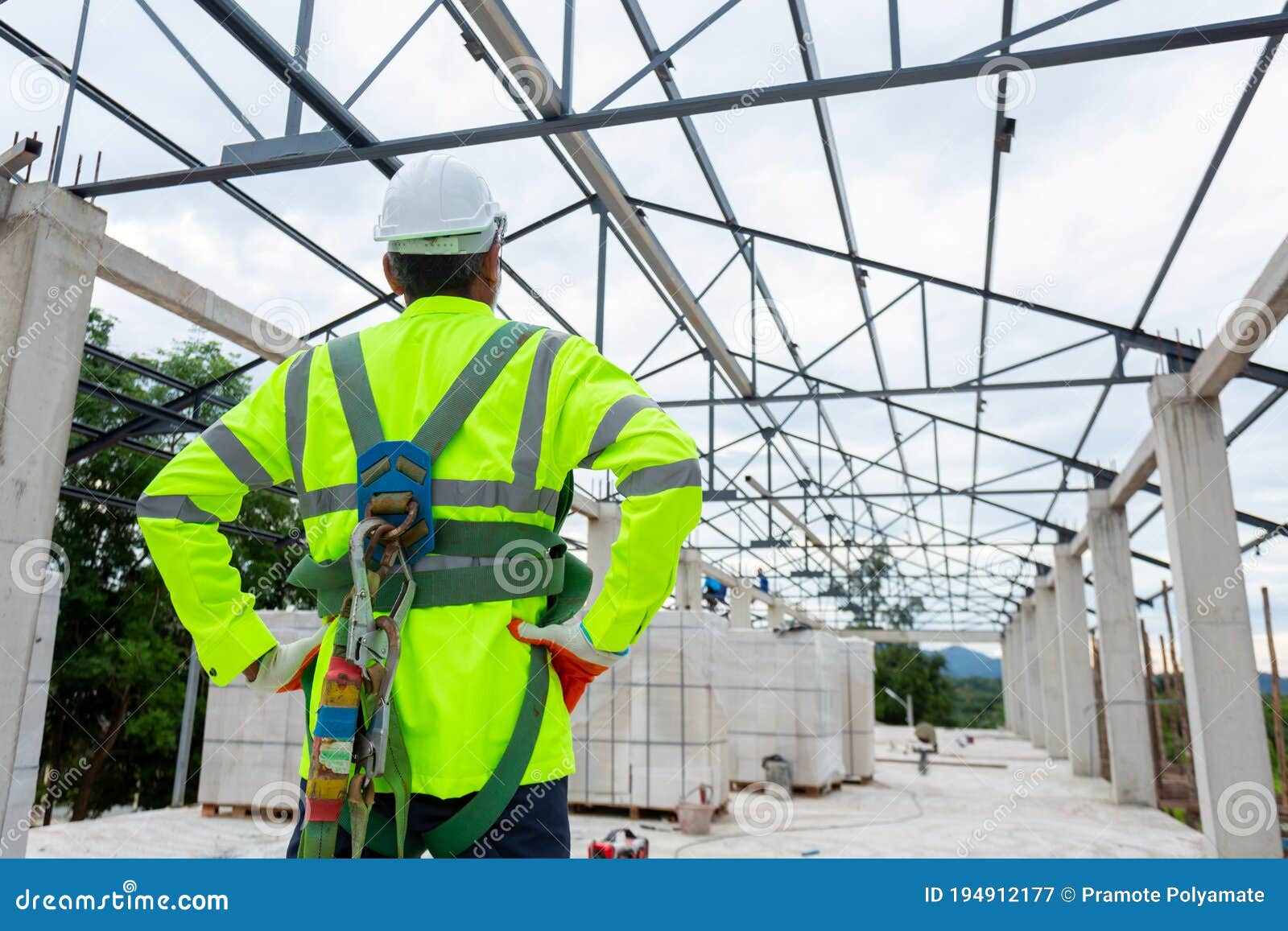 Asian Senior Engineer Technician Construction Wearing Safety Harness ...