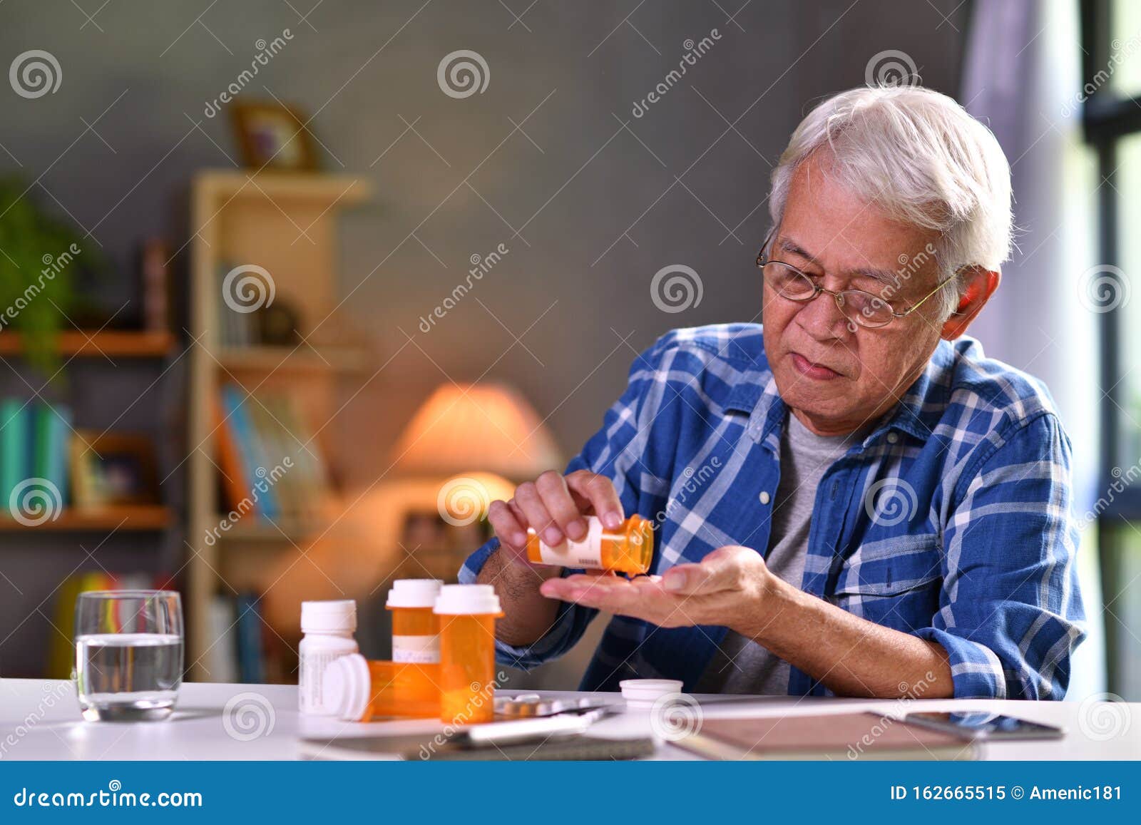 Asian Senior Man Taking Medicine at Home Stock Image - Image of disease ...