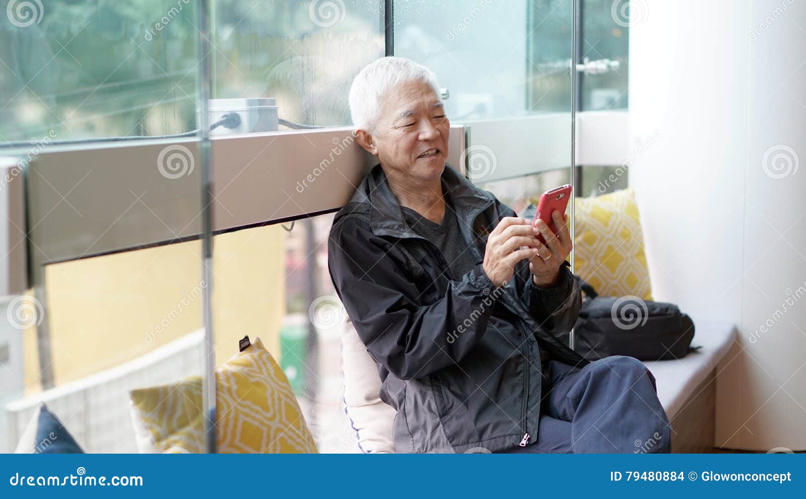 Asian Senior Man Using Smart Phone. Communicate through Technology ...