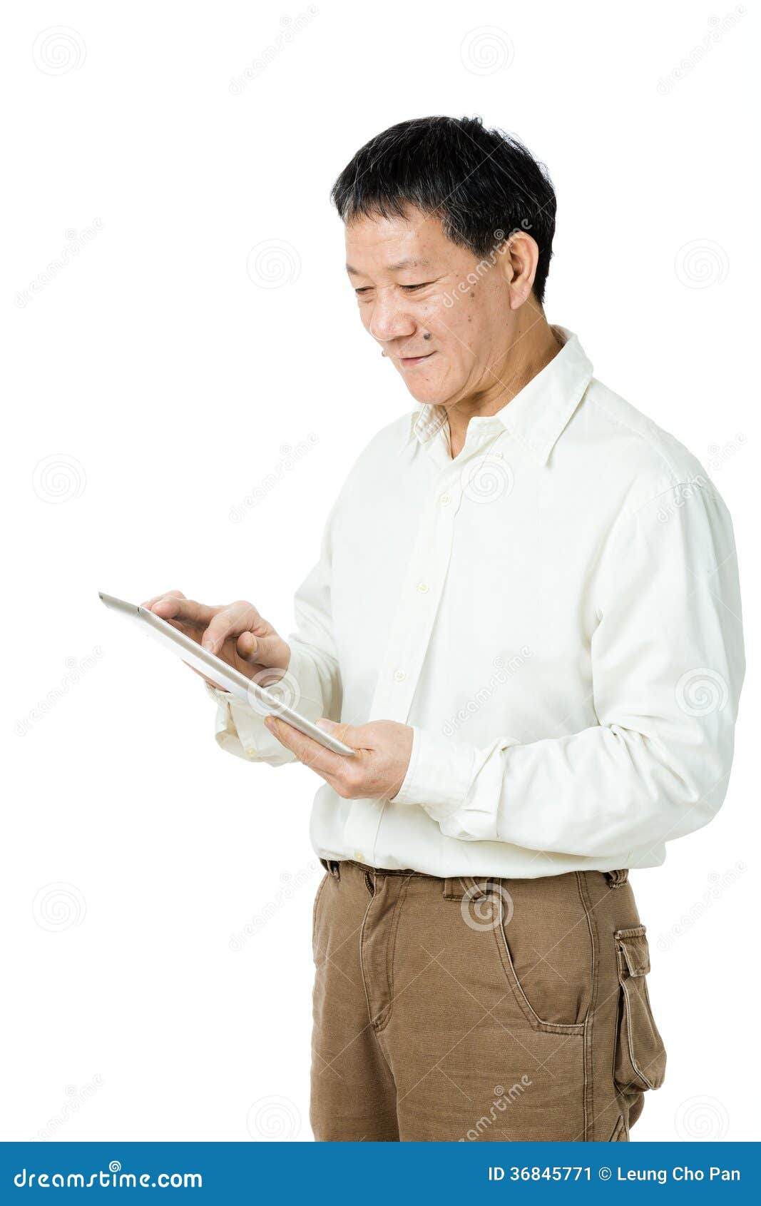 Asian Senior Man Using Tablet Stock Image - Image of pensioner, male ...