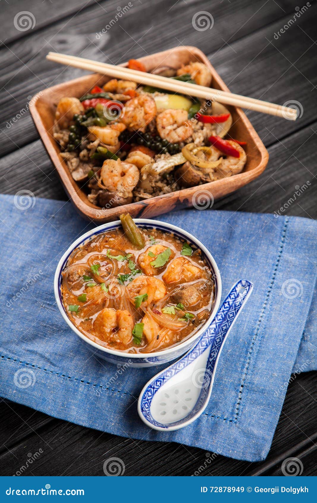 Asian shrimp soup and rice stock image. Image of curry - 72878949