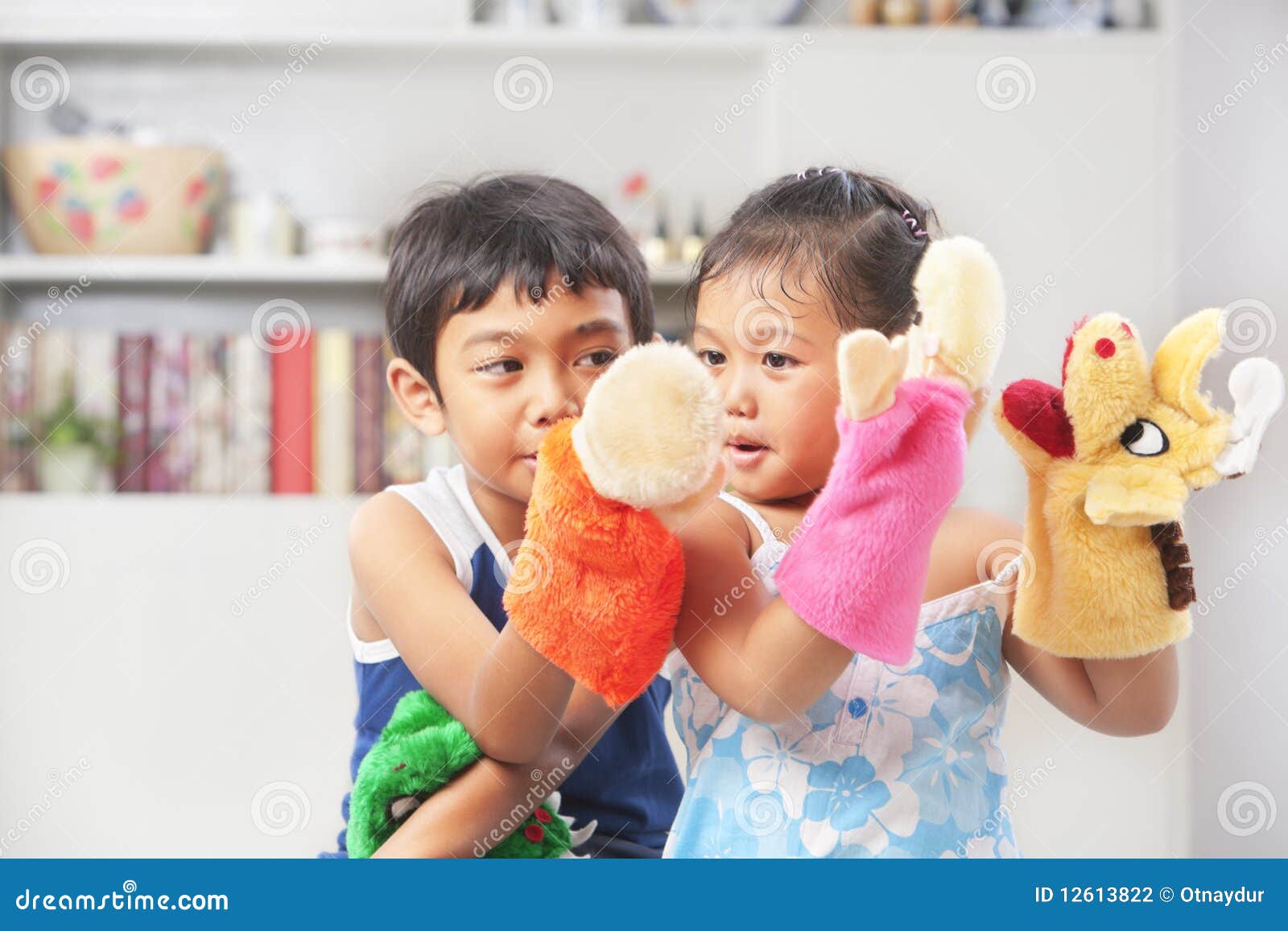 Asian Sibling Playing Hand Puppet Stock Photo - Image of brother, home ...