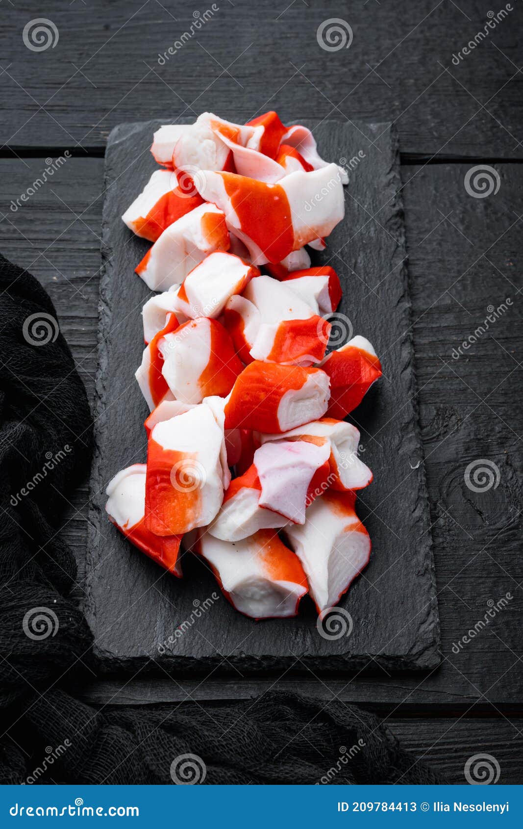 Asian Snack Surimi, on Black Wooden Table Background Stock Image ...