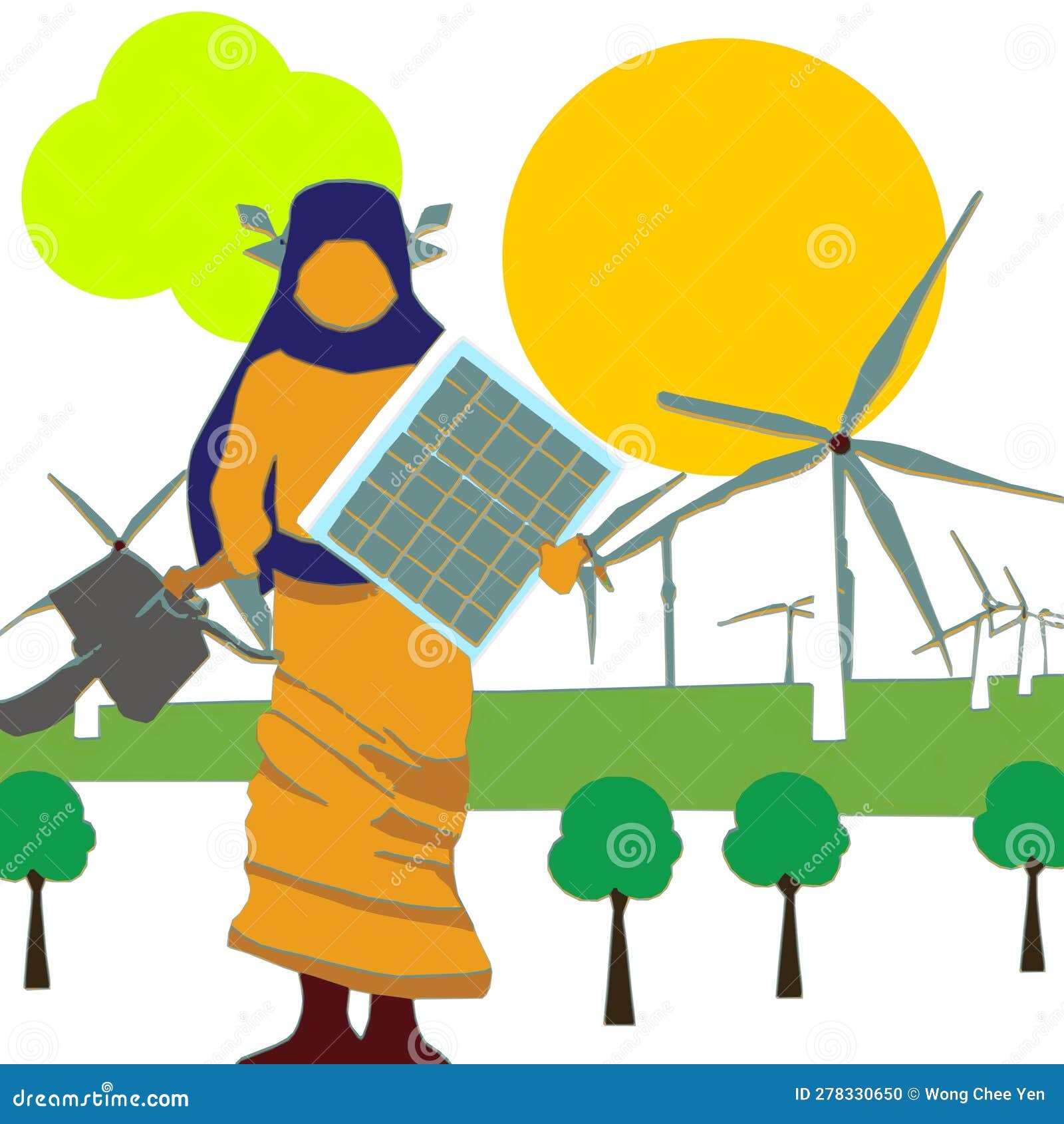 Asian Muslim Solar Wind Farmer Vector Graphics Stock Illustration ...