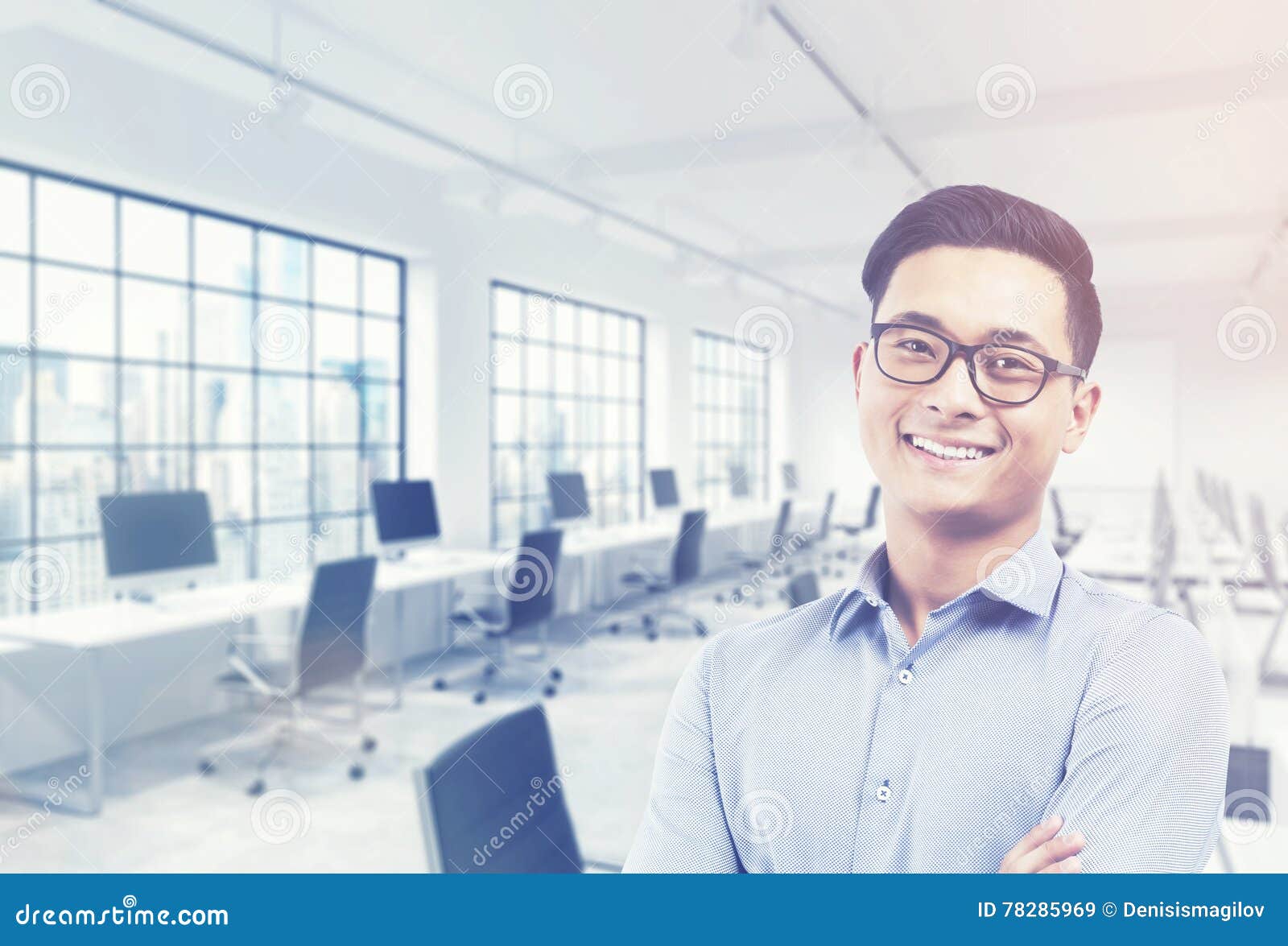 Asian Sort Developer in His Office Stock Image - Image of cheerful ...