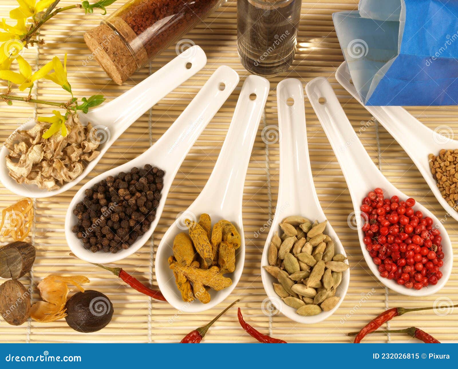 Various Asian Spice on Wooden Background Stock Image - Image of cuisine ...