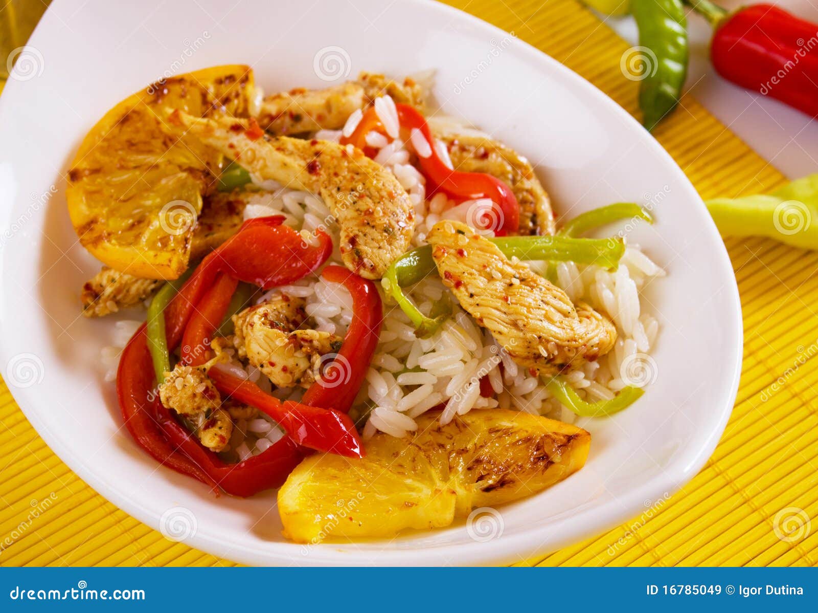 Asian Spicy Chicken with Rice Stock Image - Image of chinese, spicy ...