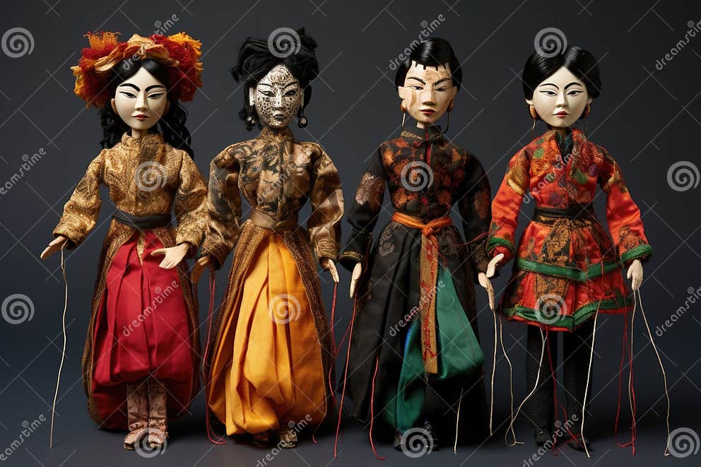 Asian String Puppets with Elaborate Garments Stock Illustration ...