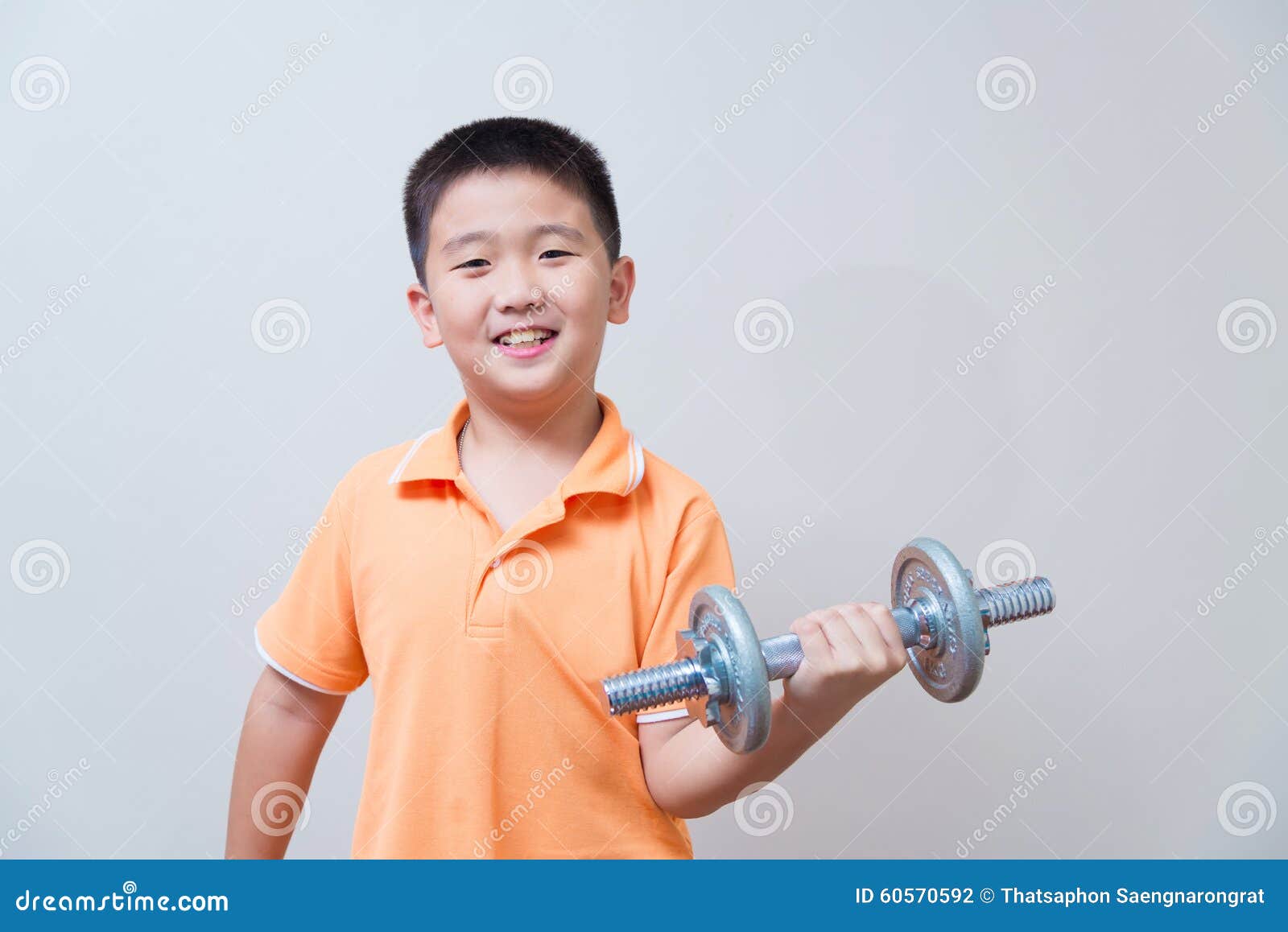 Asian Strong Boy Is Flexing His Biceps Muscle. Isolated On White Stock ...