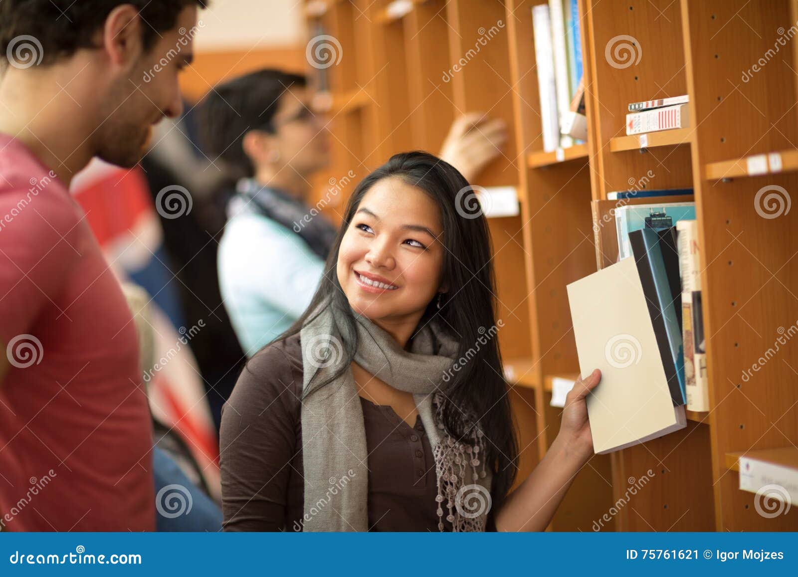 Asian Student Choosing Books in Library Stock Image - Image of high ...