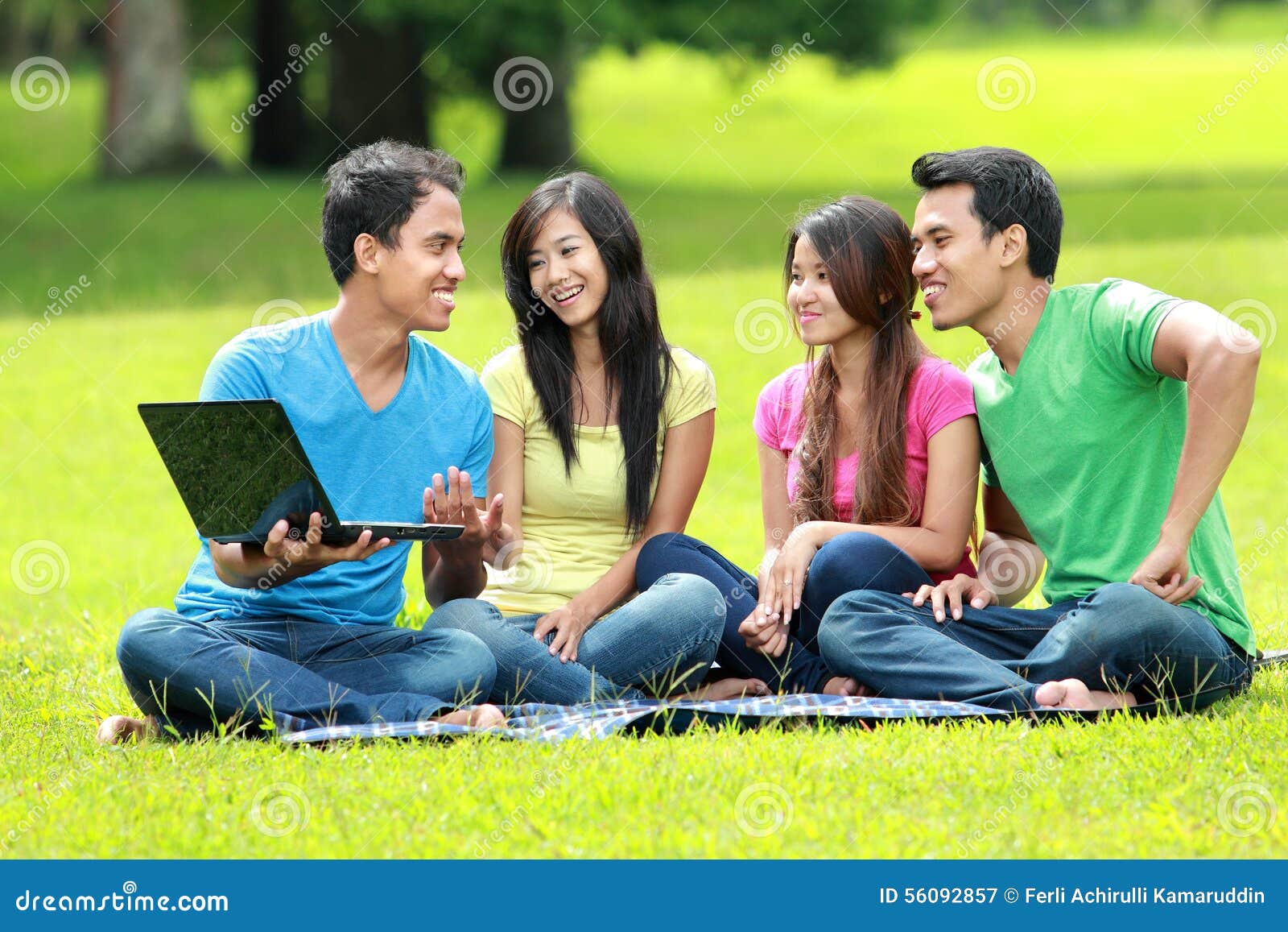 Asian Student Group Studying in the Park Stock Image - Image of friend ...
