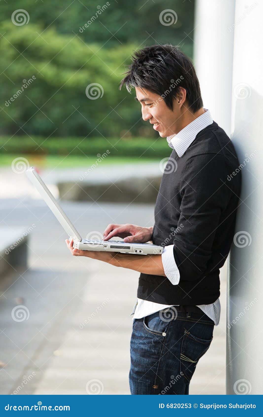 Asian student and laptop stock image. Image of leaning - 6820253