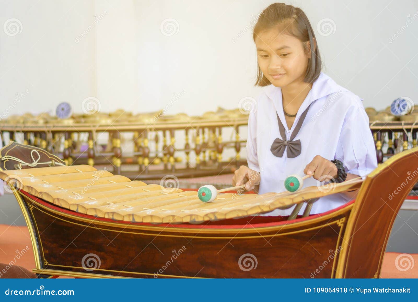 Asian Student Practicing Thai Instruments Stock Photo - Image of silk ...