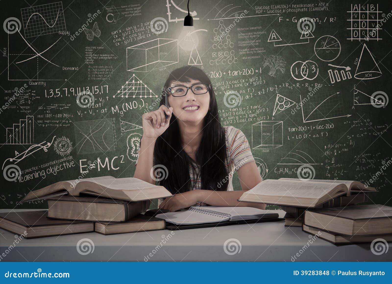 Asian Student Thinking of Solution in Class Stock Photo - Image of ...