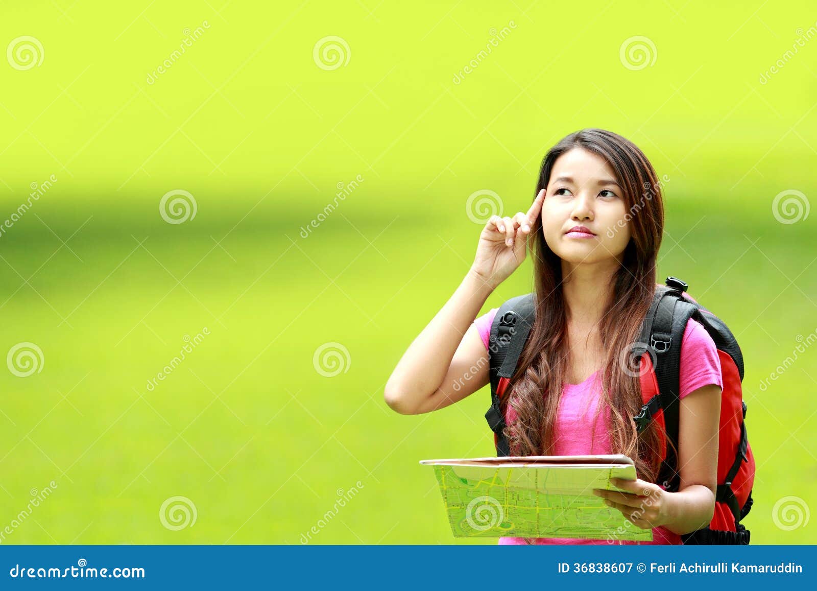 Asian Student Thinking Something in the Park Stock Image - Image of ...