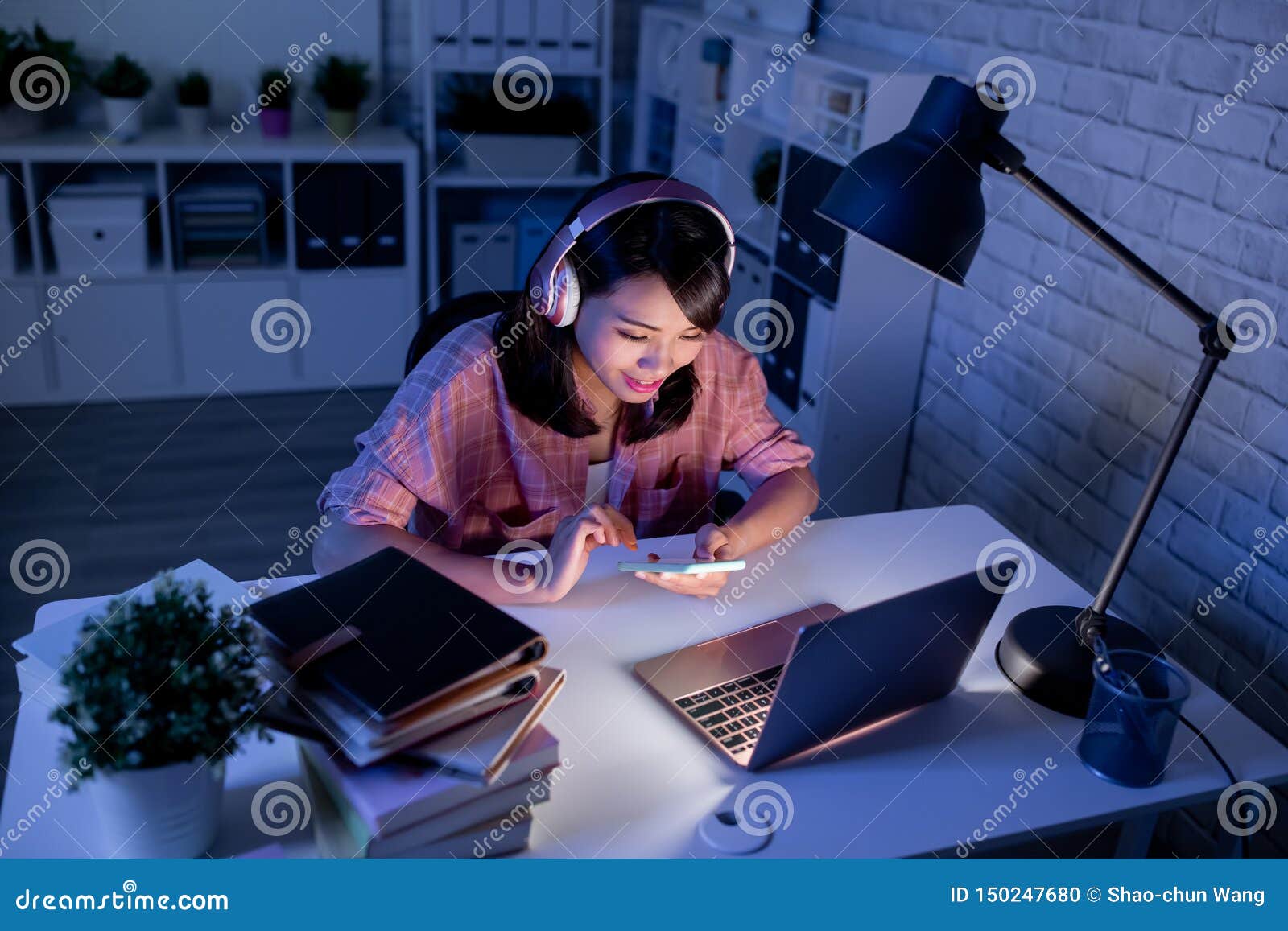 Student Use Phone and Laptop Stock Photo - Image of homework, learning ...