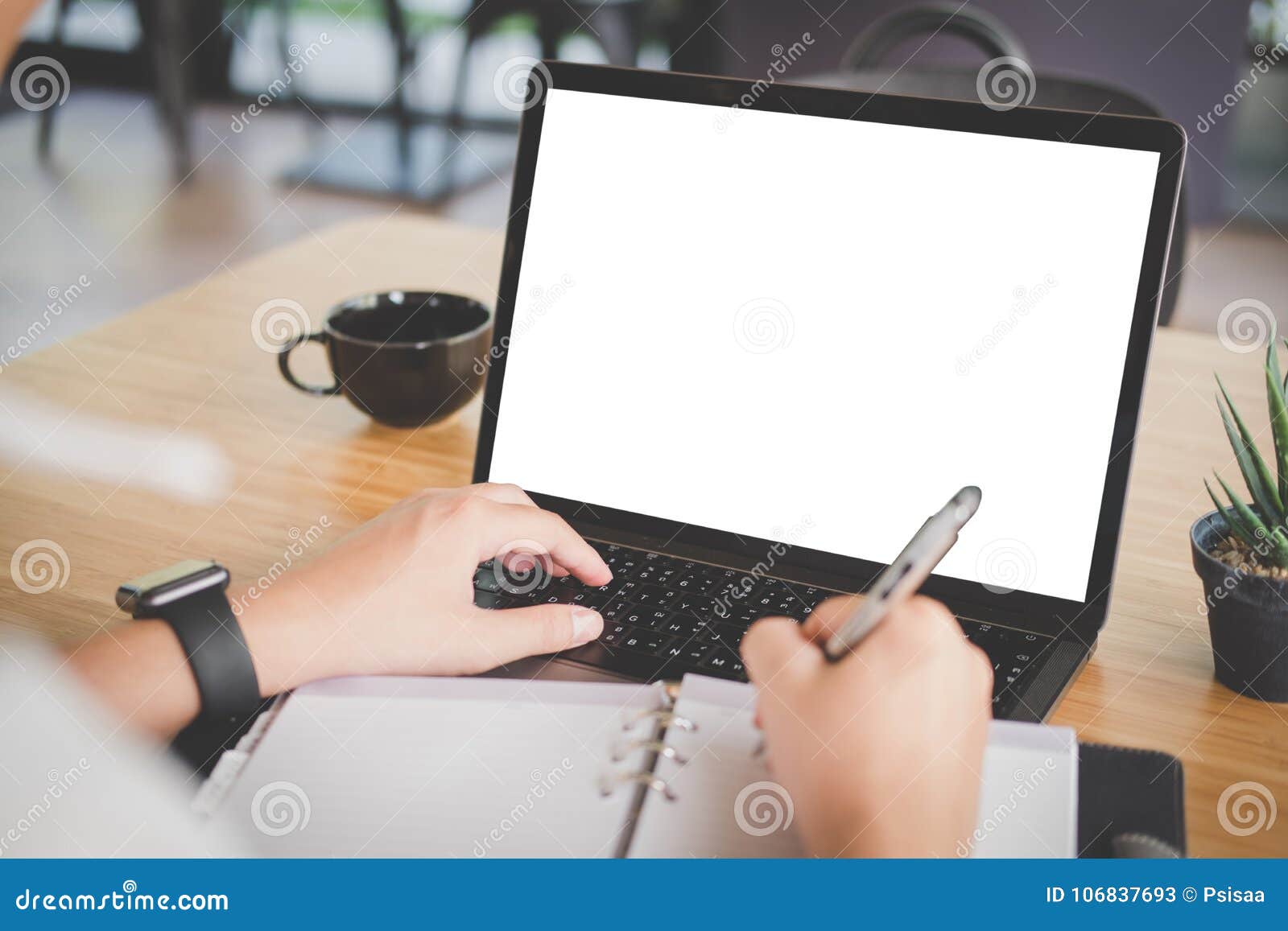 Student Using Computer for Learning Leasson Online at Cafe. Star Stock ...