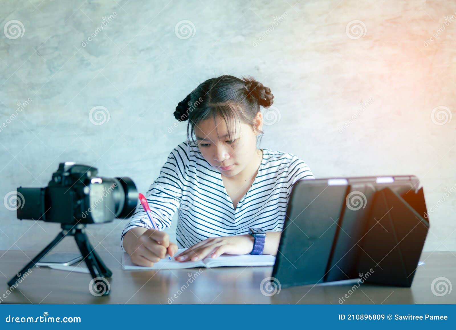 Student Using Smart Tablet Study Online at Home Stock Image - Image of ...