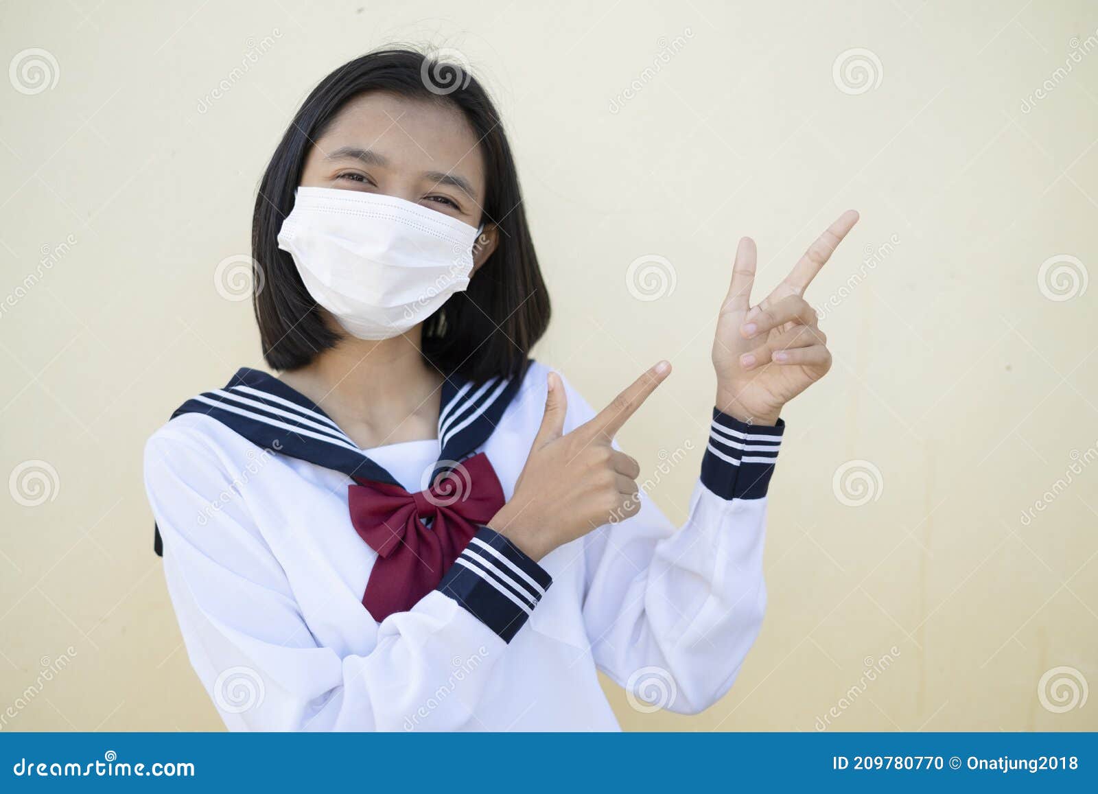 Asian Student Wear Mask in School Uniform Stock Photo - Image of ...
