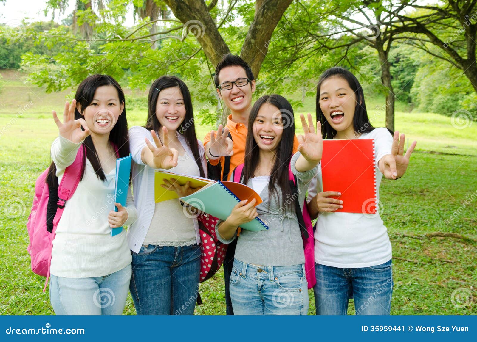 Asian students stock image. Image of okay, adult, green - 35959441