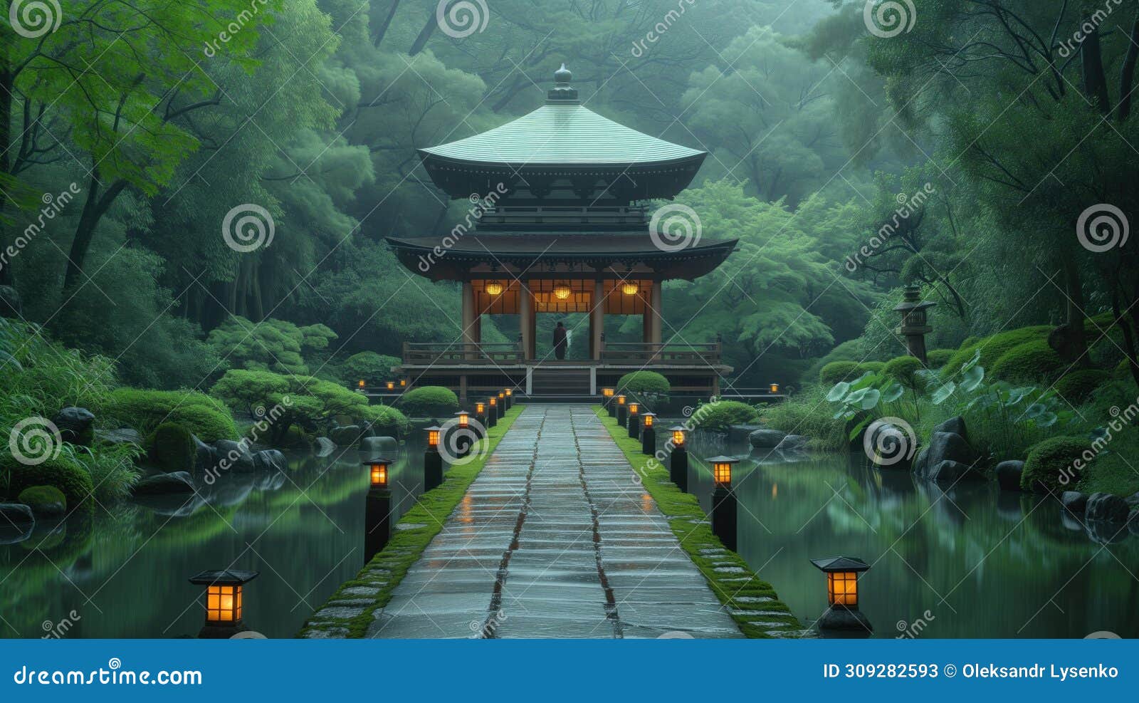 Asian Style Bridge Landscape Design Stock Illustration - Illustration ...