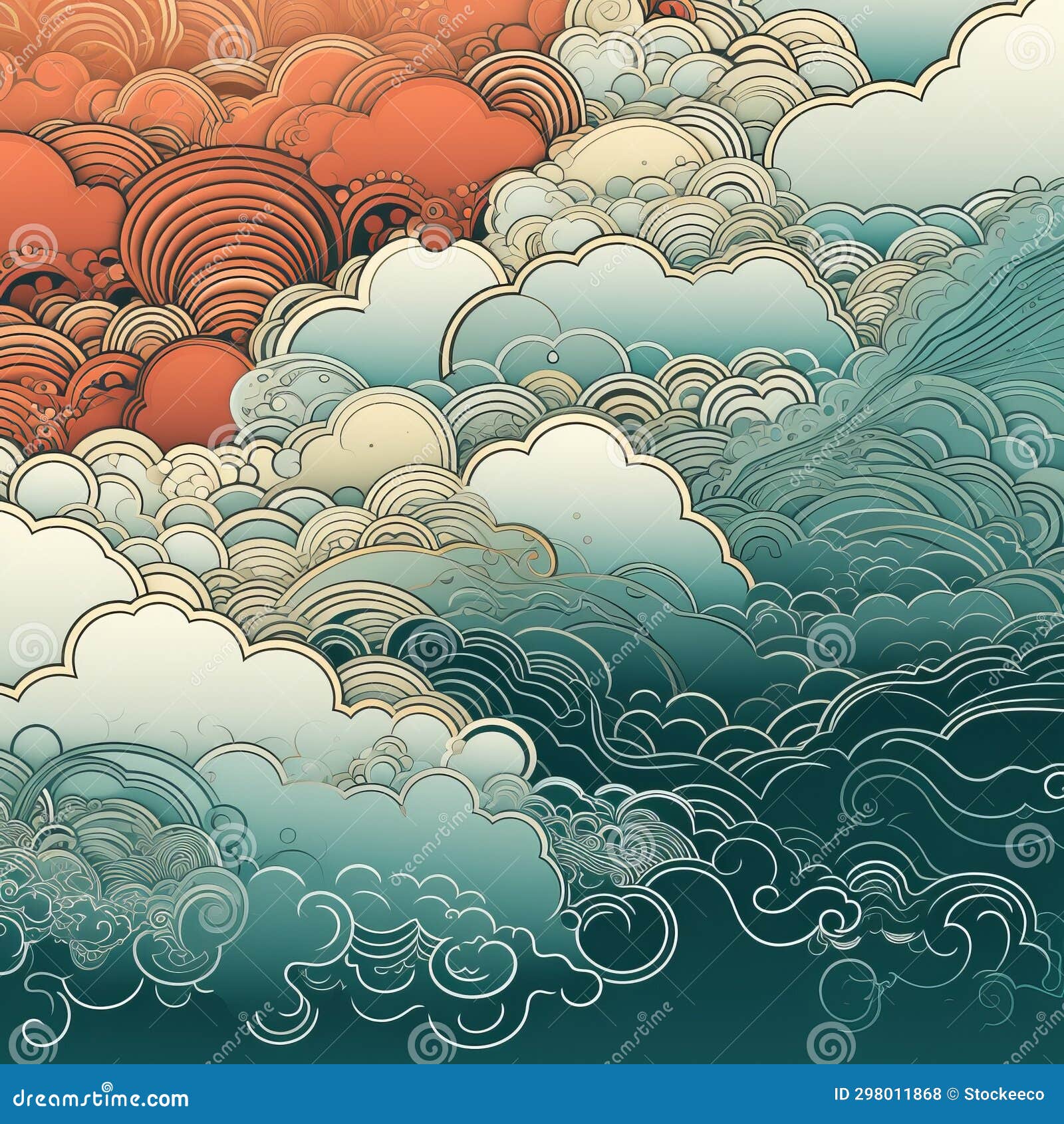 Asian Style Cloud Computing Background with Lace Patterns and ...