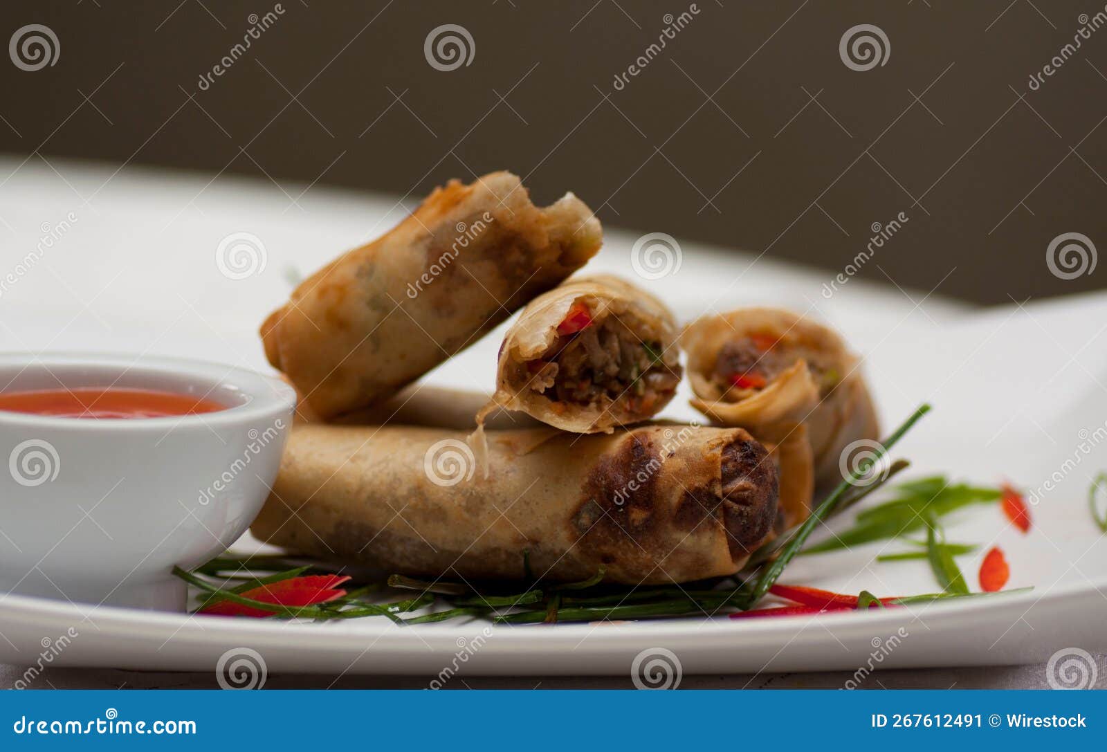 Crunchy Spring Rolls with Hot Sauce Stock Image - Image of rolls ...