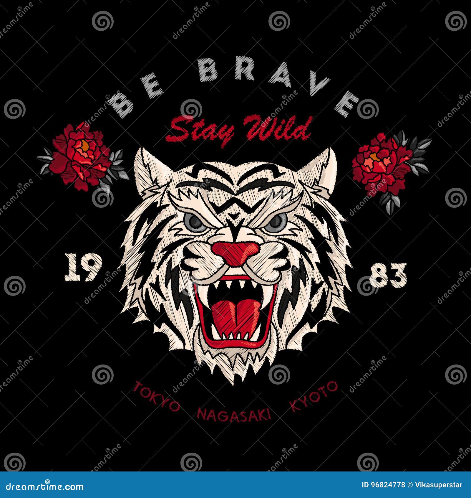 Asian Style Tiger Embroidery Stock Vector - Illustration of tokyo ...