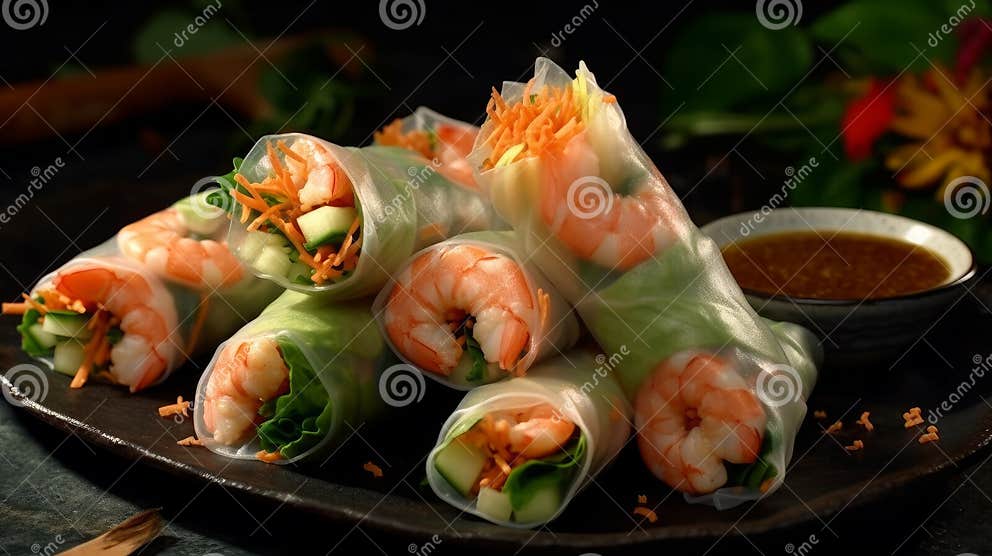 Asian Summer Rolls, Spring Rolls Ai Generative Stock Image - Image of ...
