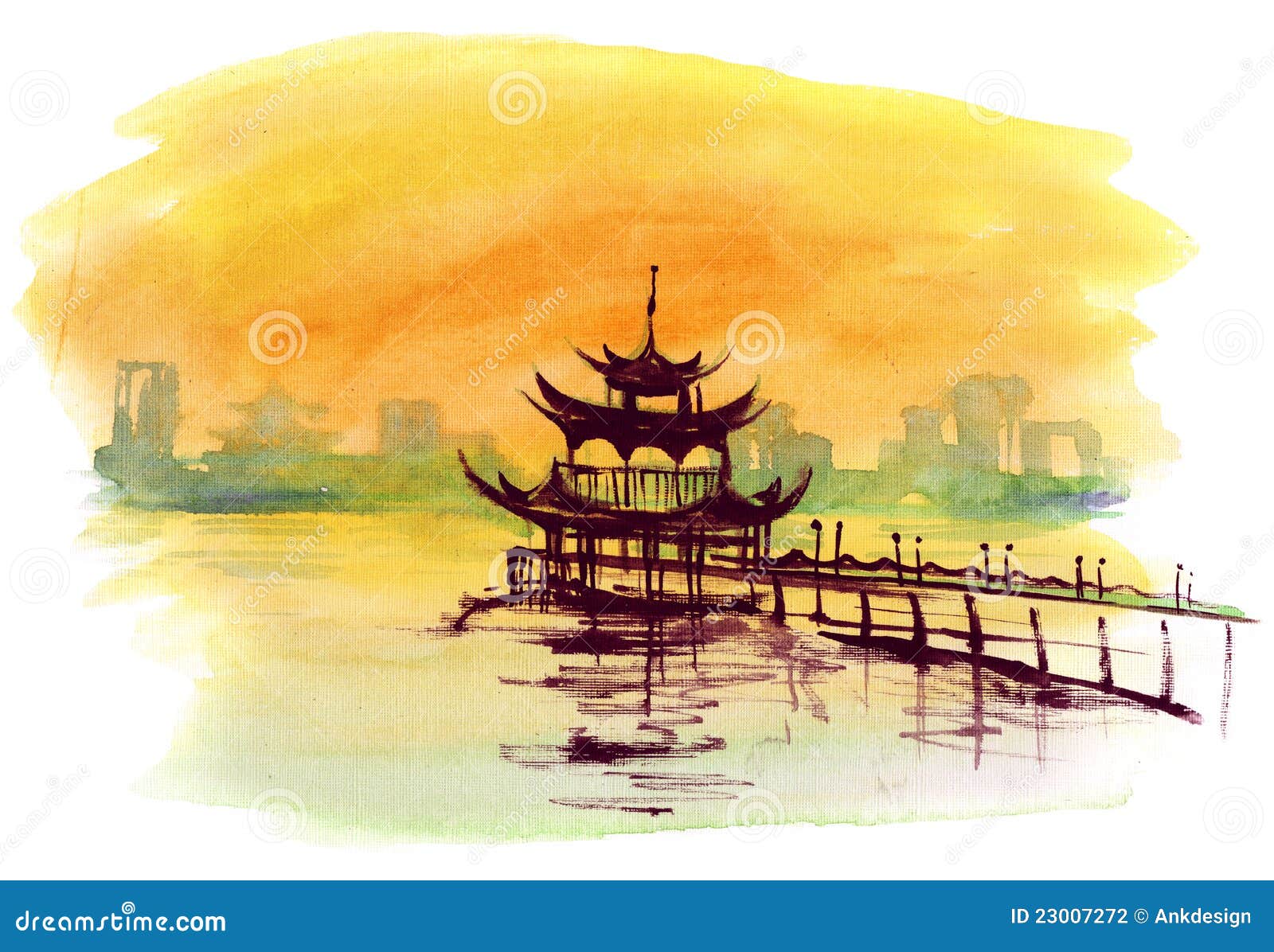 Asian sunset stock illustration. Illustration of skyline - 23007272