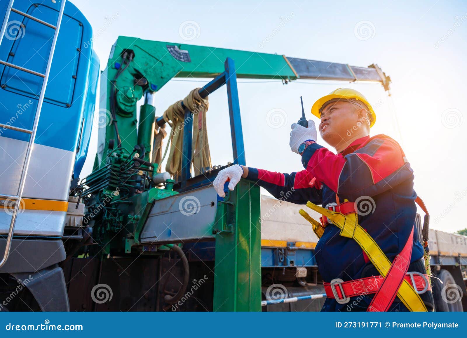 Asian Supervisor or Foreman with Mobile Crane at Construction Site ...